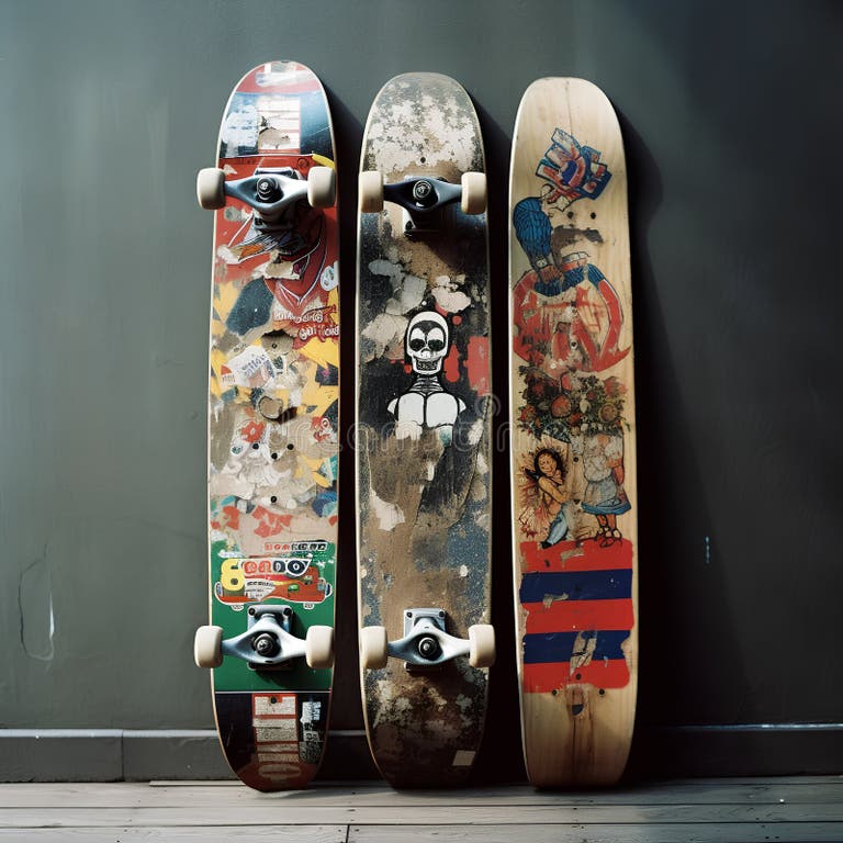 Skateboard in Front of a Blackboard, with Many Different Designs Stock ...