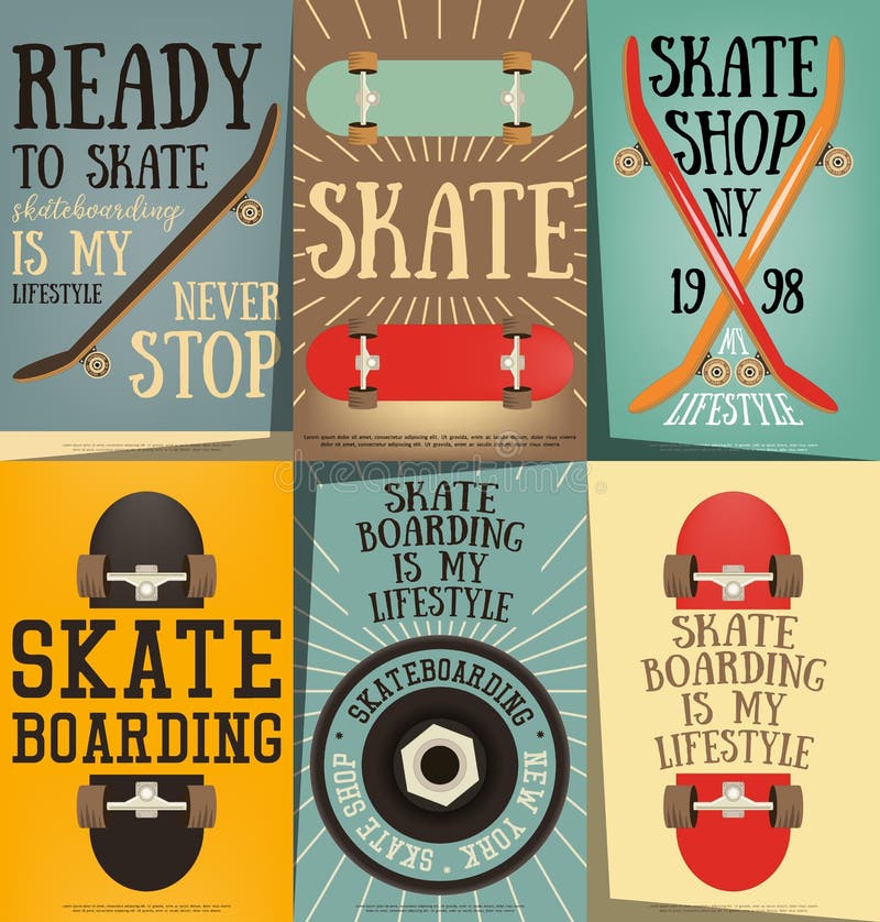 Skateboard Posters Set stock vector. Illustration of board - 96576698