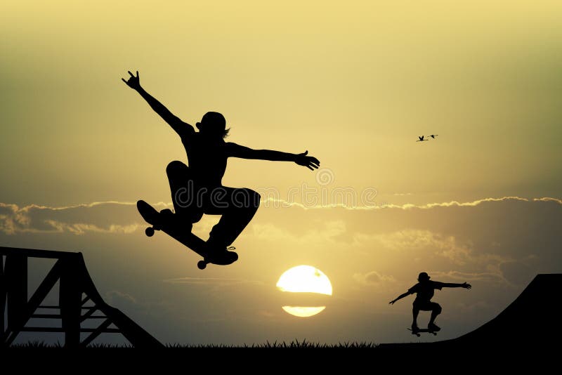 Skateboard at sunset stock image. Image of skate, sunset - 52870003