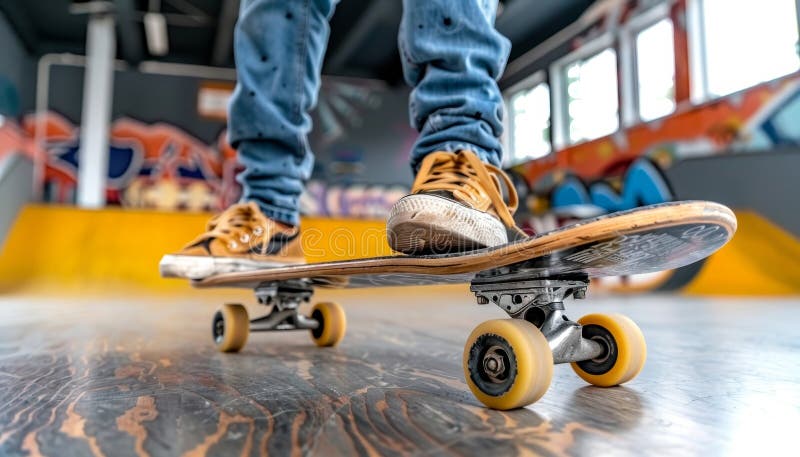 Skateboarder Adjusting Stance for Ramp Drop at Summer Olympics ...