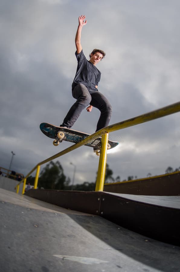 Skateboarder on rail stock image. Image of adolescence - 34791581