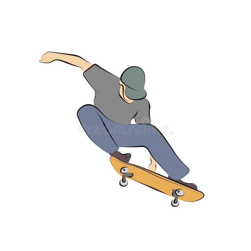 Skateboarder Doing Flip and Jumping Trick Illustration Vector Hand ...