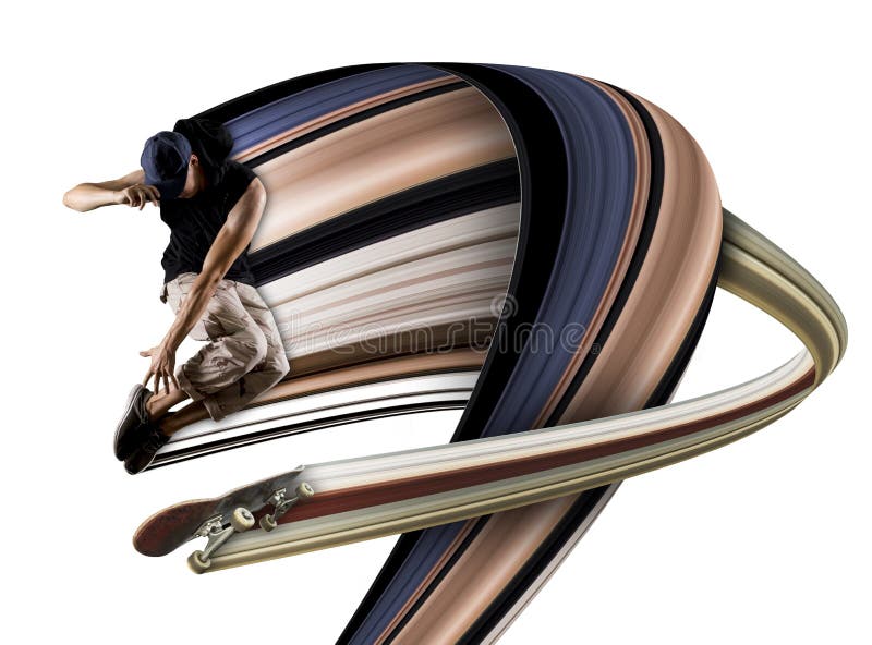 Skateboarder Doing a Jumping Trick. Pixel Stretch Effect Stock Image ...