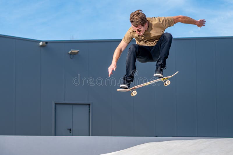 Skateboarder Doing Ollie Trick Stock Photo - Image of recreation ...