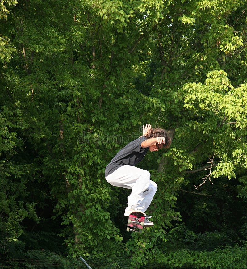 Skateboarder Jumping Near Trees Stock Image - Image of sports ...