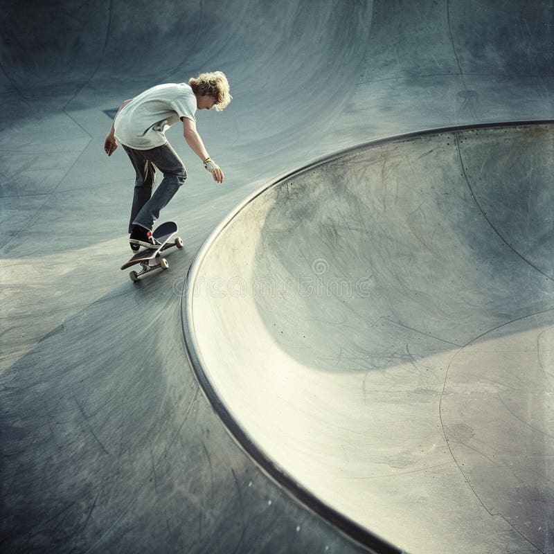 Skateboarder Mastering a Bowl in a Thrilling Skate Park Stock ...