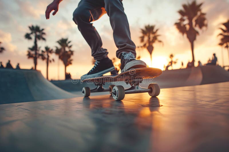 Skateboarder Mastering Tricks Against a Stunning Sunset in Vibrant ...