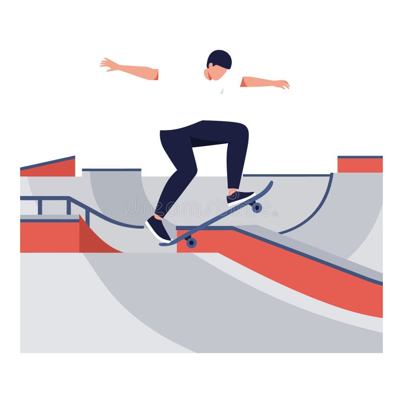 Skateboarder Performing Tricks in a Modern Skate Park Flat Vector Art ...