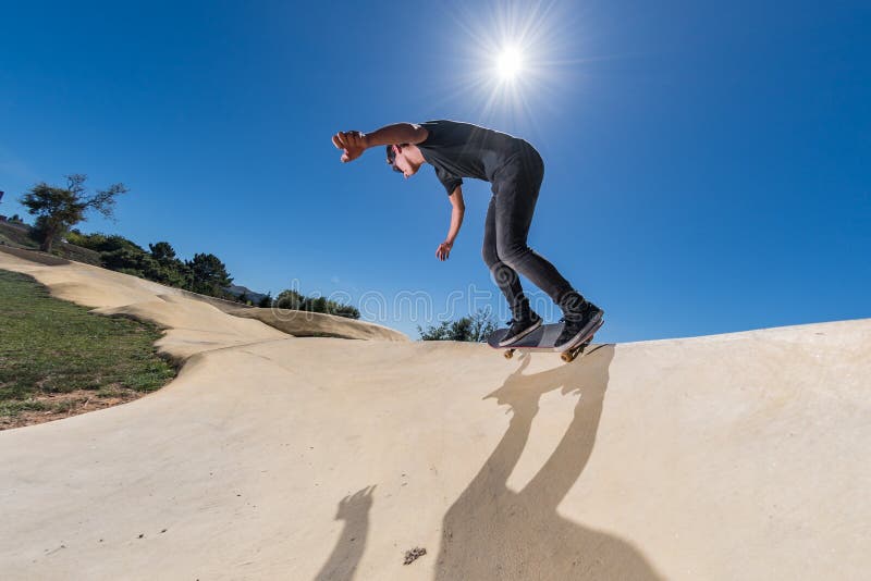 Skateboarder on a Pump Track Park Stock Image - Image of skateboard ...