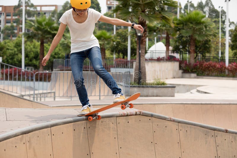 Skateboarder on Skatepark Ramp Stock Image - Image of focus, female ...