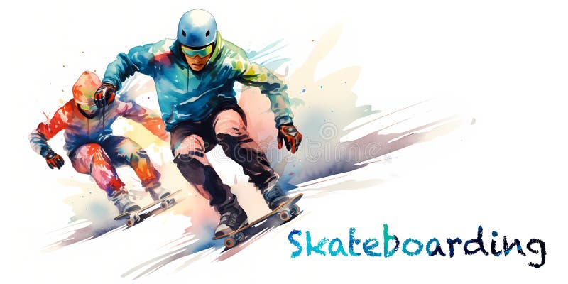 SKATEBOARDING - Colourful Watercolour Web Banner for Olympic ...