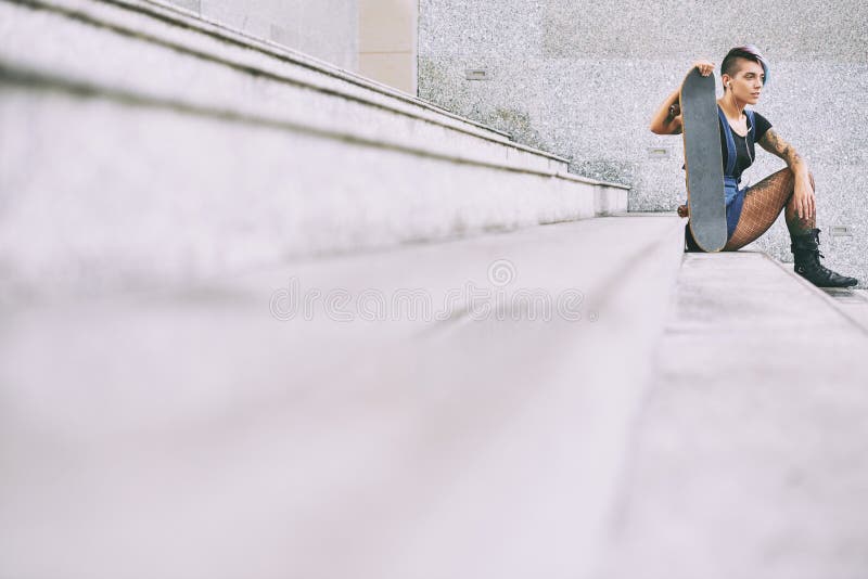Skater girl stock image. Image of portrait, steps, urban - 79105689