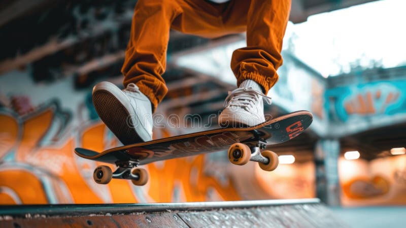 Skater Performing Tricks in Urban Skate Park with Graffiti Background ...