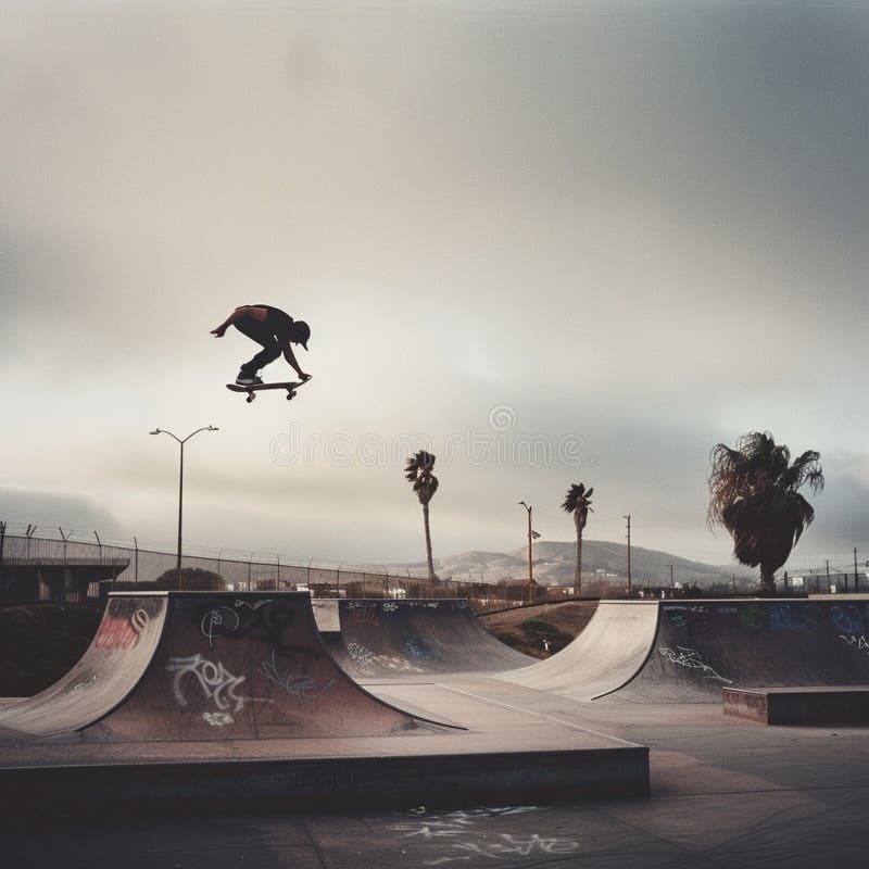 Skater Soars High on a Table at a Bustling Skatepark Stock Illustration ...