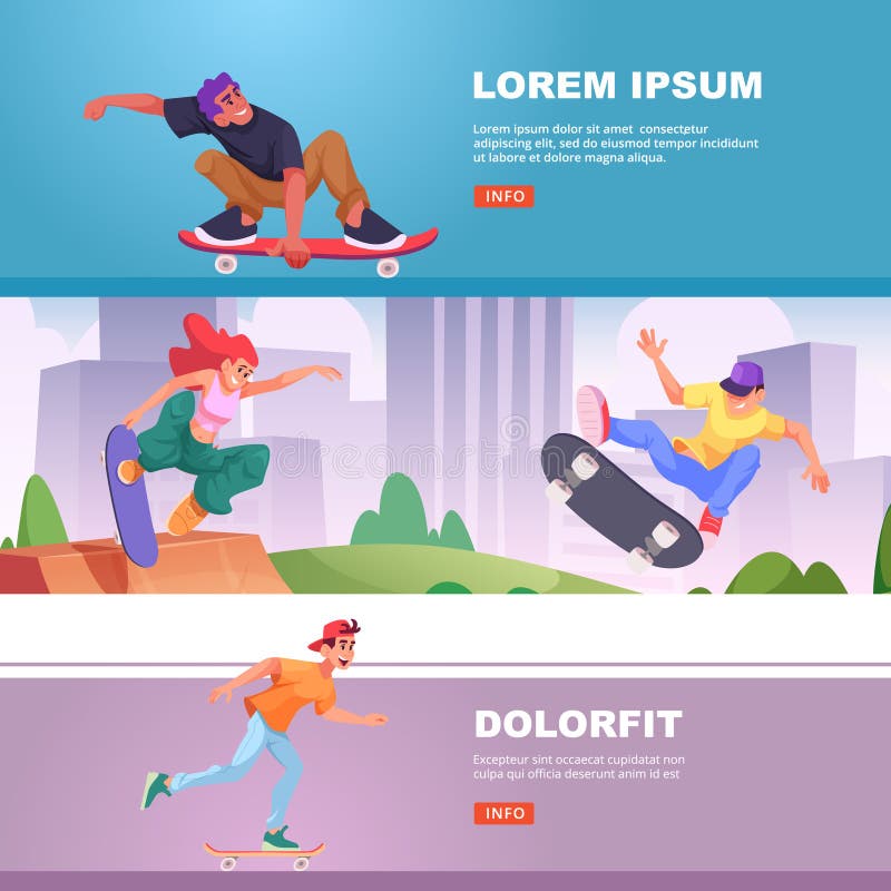 Skaters Banners. Urban Action Freeride Skaters Riding and Jumping Stock ...