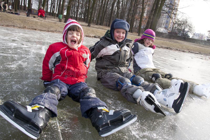Skating Children Fun on Snow Stock Image - Image of girl, children ...