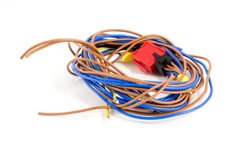 Skein of Blue and Brown Wires on a White Background. the Red Plug Stock ...