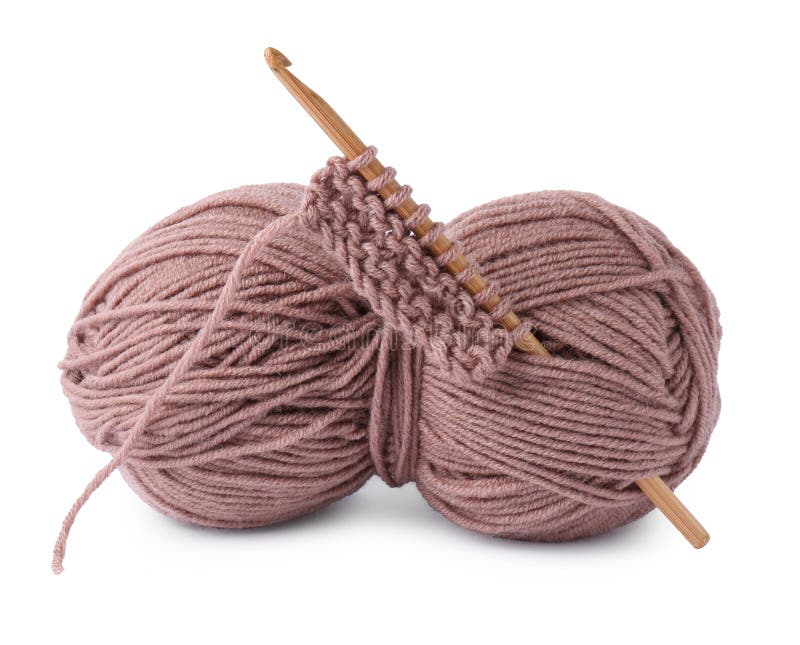 Skein of Yarn, Pattern Sample and Crochet Hook Isolated on White Stock ...