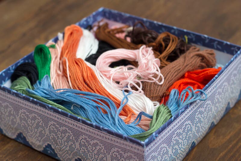 Skeins of Colored Embroidery Thread in Box Stock Photo - Image of ...