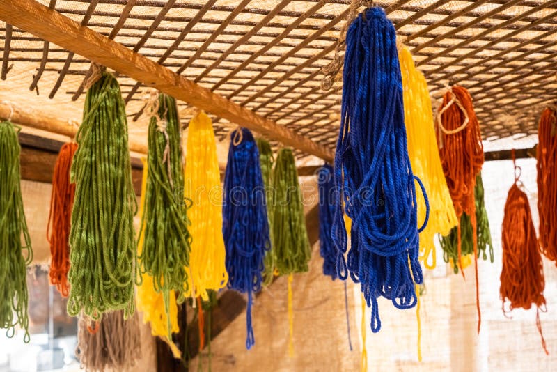 Skeins of Handmade Raw Wool Yarn of Various Colors, Hung while Drying ...