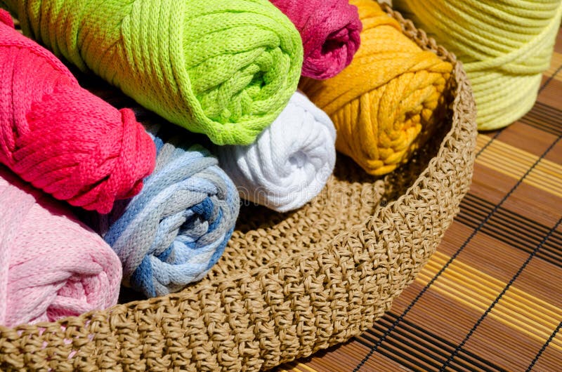 Skeins of Multi-colored Cords for Weaving with Macrame Technique Stock ...