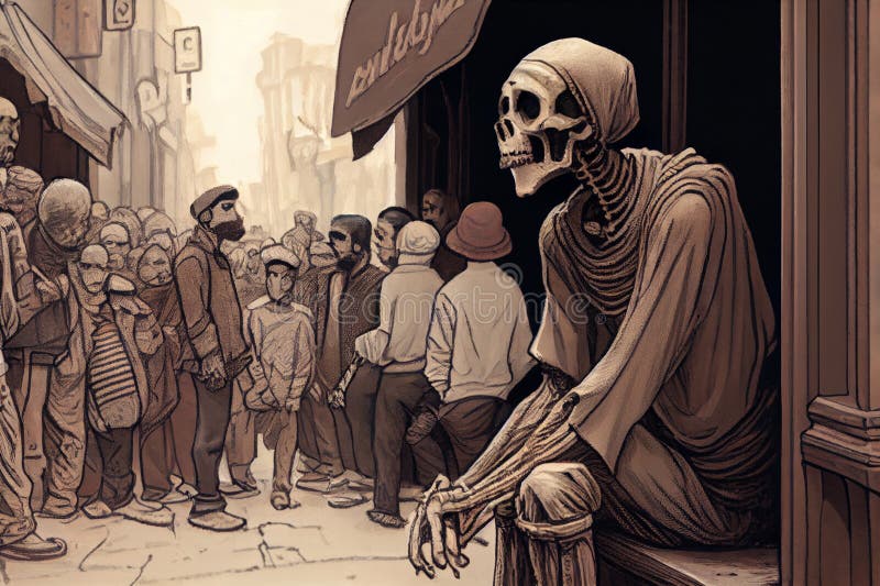 The Skeletal Beggar Was Tired and Sat Down Near the Cafe in a Crowded ...