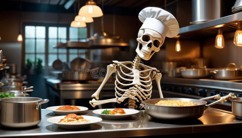 Skeletal Chef in Modern Kitchen Stock Photo - Image of commercial ...