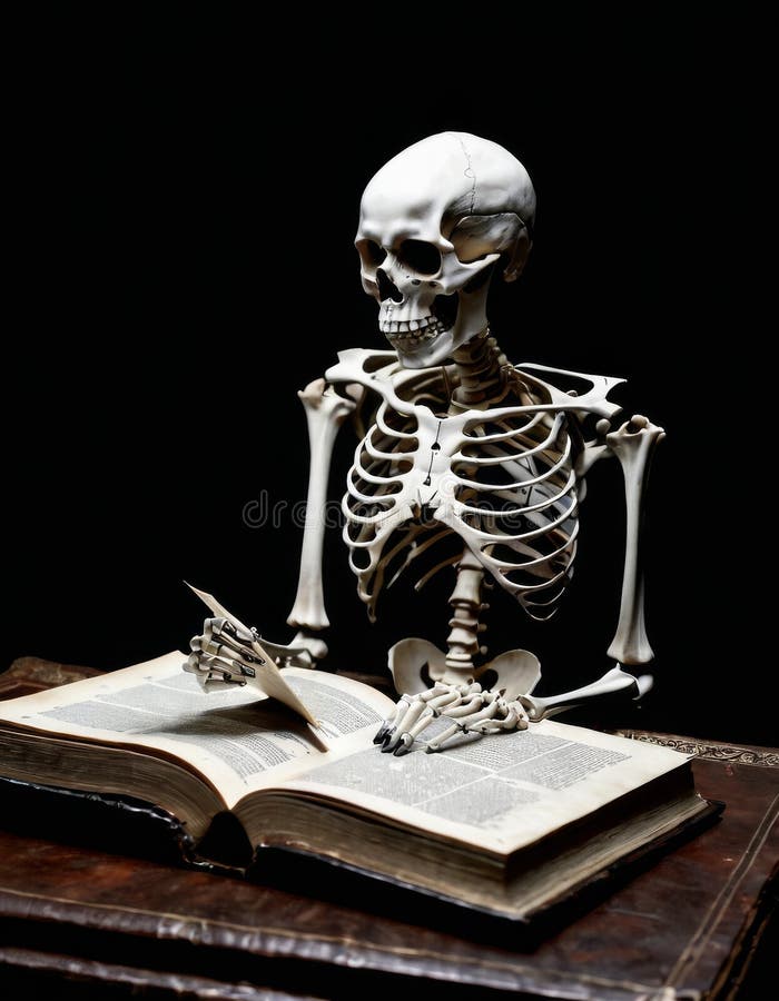 Nocturnal Reader: a Skeleton S Tale Stock Image - Image of skeleton ...