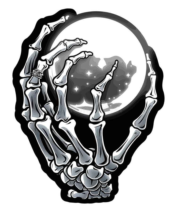 A Skeletal Hand is Depicted Grasping a Glowing Orb Stock Illustration ...