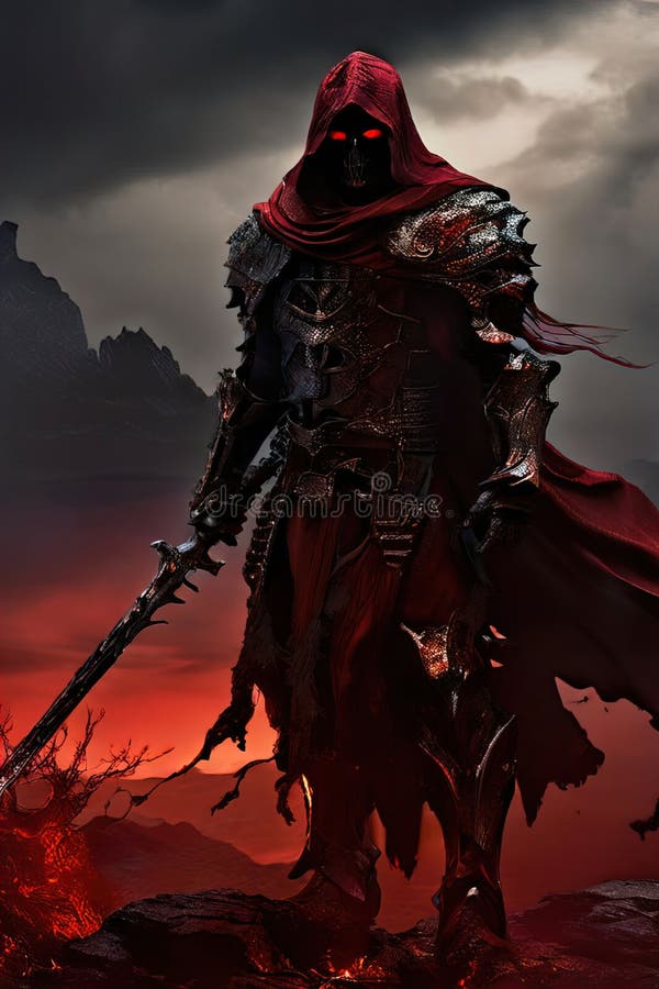 A Skeletal Warrior in Armor Stands in a Dramatic Landscape, Cloaked in ...