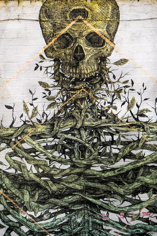 Skeletgraffiti Op Witte Muur, Londen Het UK Redactionele Fotografie ...