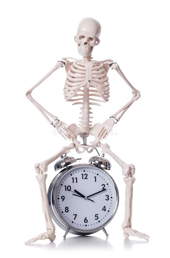 Skeleton with alarm clock stock photo. Image of death - 44061538