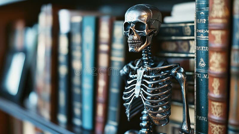 Skeleton Amidst Vintage Books in Library Setting Stock Photo - Image of ...