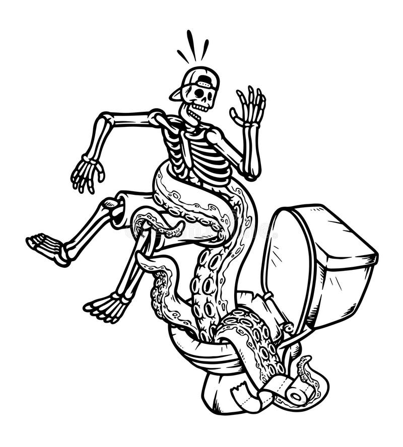Skeleton Attacked by Toilet Monster Stock Vector - Illustration of ...