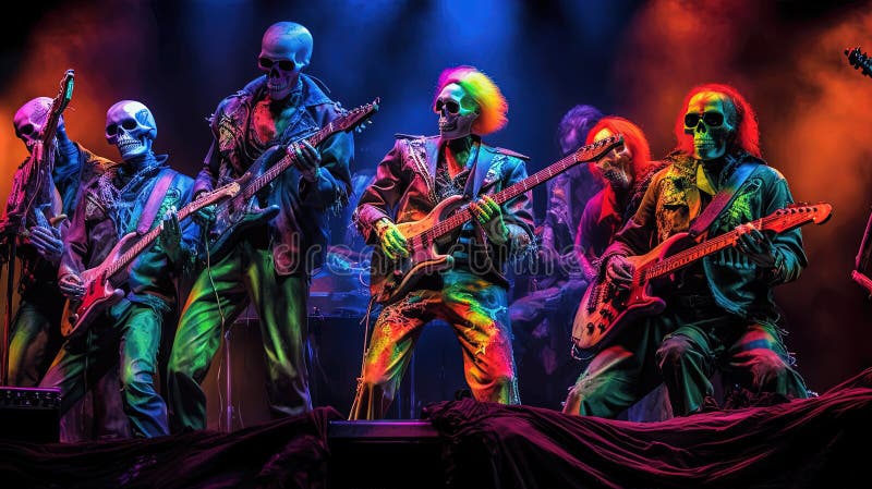 Skeleton Band Performing on Stage with Colorful Lights Stock ...