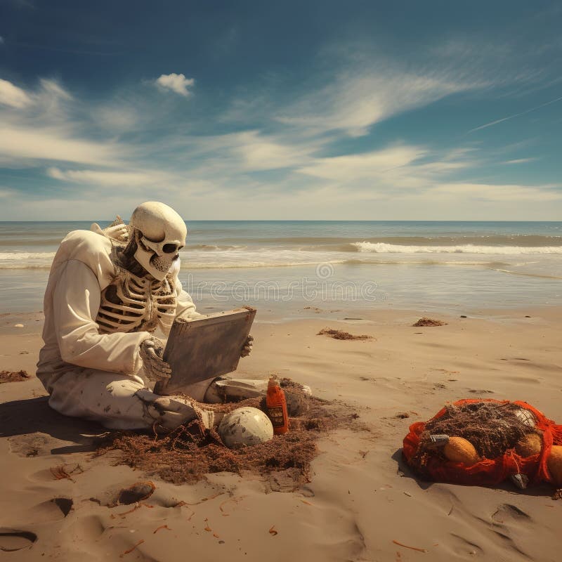Skeleton on the Beach Ai Generated. Stock Illustration - Illustration ...