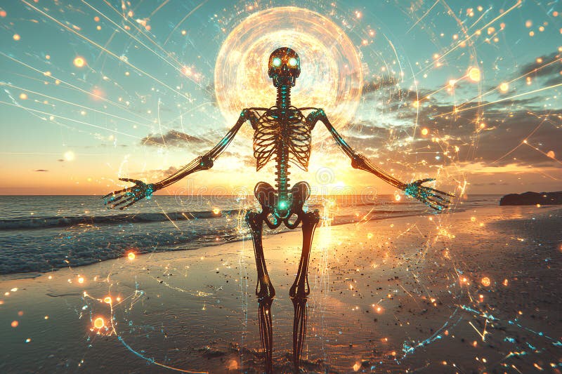 Skeleton on the Beach with Digital Background Stock Illustration ...