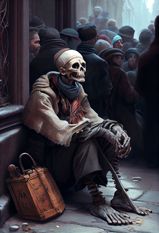 Skeleton Beggar Waiting for Alms. AI Generated Stock Illustration ...