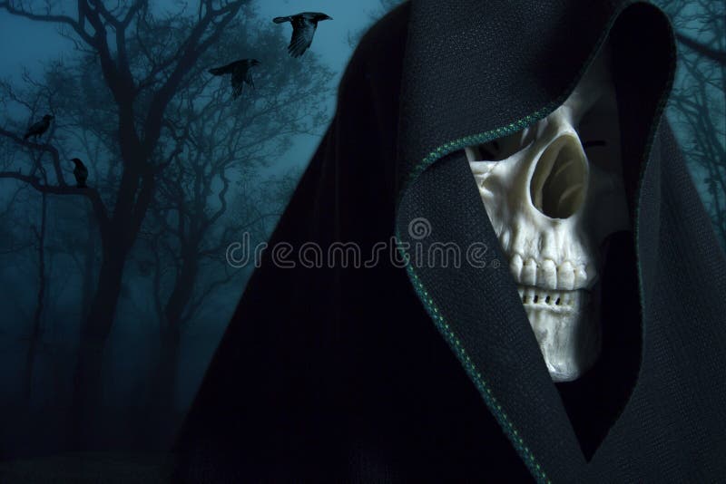 Skeleton in a black hood. stock photo. Image of sinister - 33533484