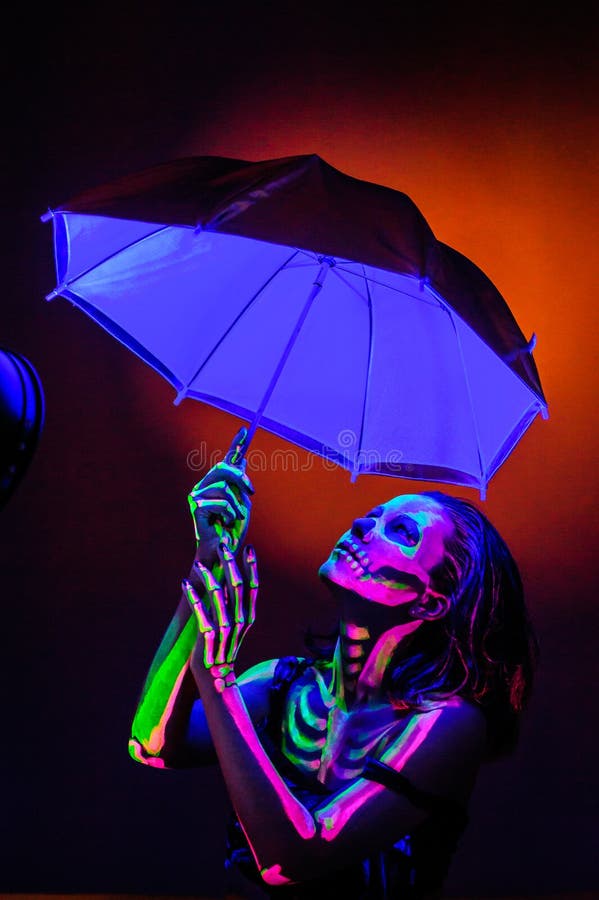 Skeleton Bodyart with Blacklight Stock Photo - Image of session, fumes ...