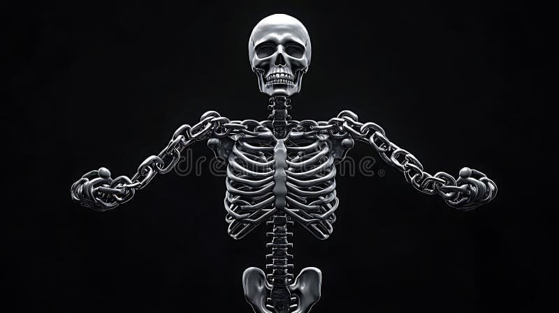 Skeleton Breaking Free from Chains in Dark Background Stock ...