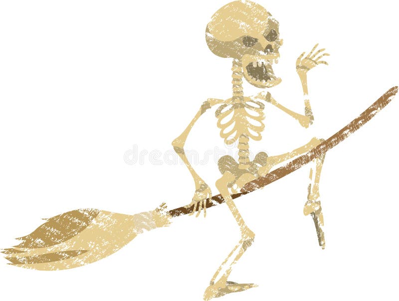 The Cheerful Skeleton Flies on a Broomstick in Heloin and Waves a Hand ...