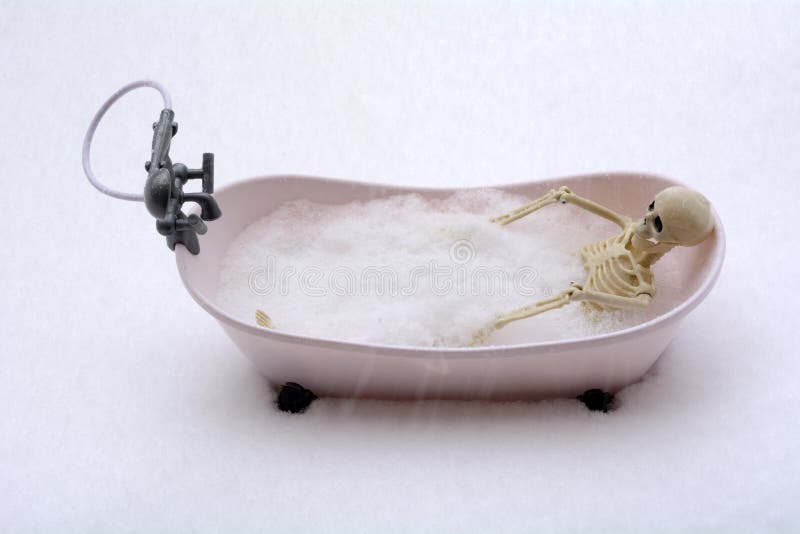 Skeleton in Bubble Bath during Blizzard Stock Image - Image of clean ...