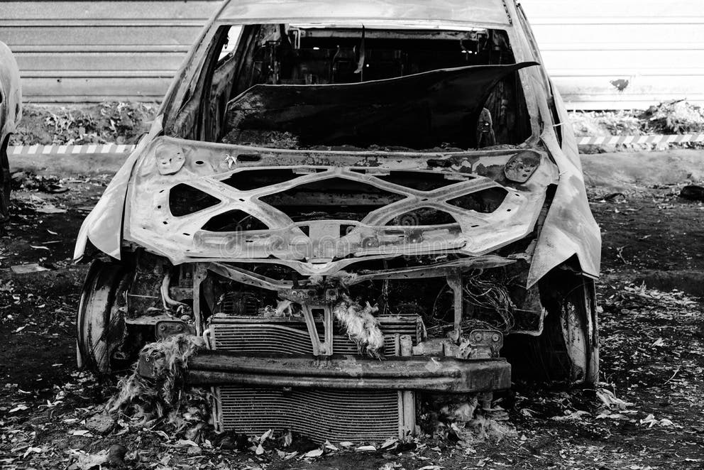 Skeleton of a Burnt Out Car after an Accident Stock Image - Image of ...