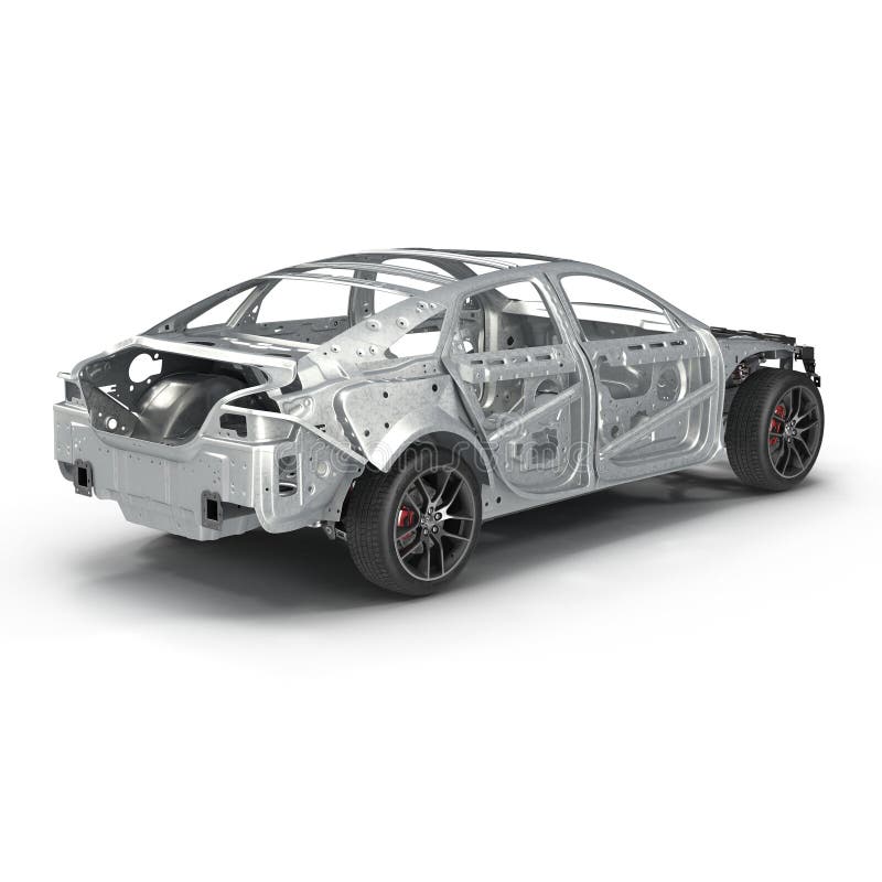 Skeleton Of A Car With Chassis On White. Side View. 3D Illustration ...
