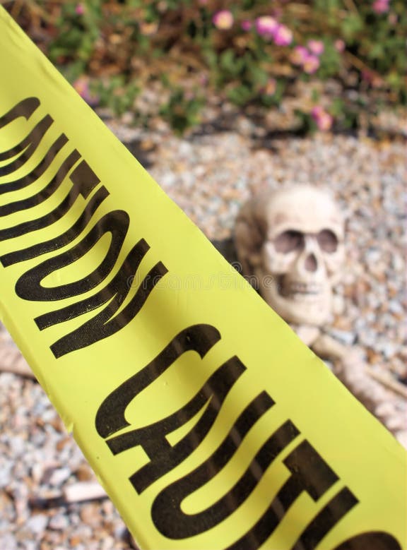 Skeleton and Caution Tape stock image. Image of warning - 21865199