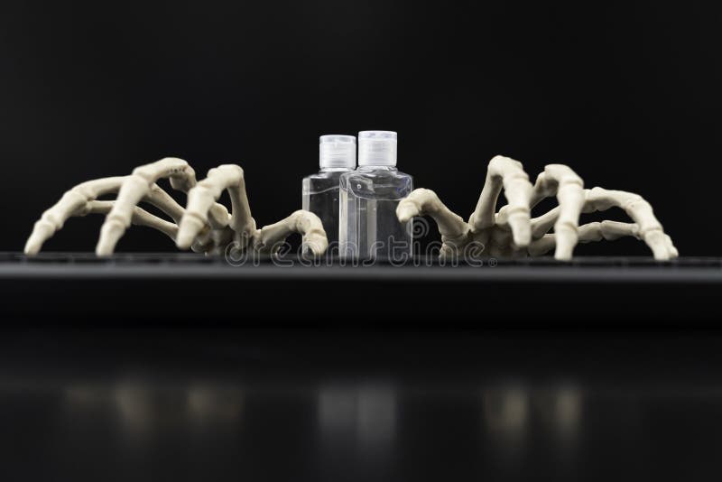 Skeleton Claw Hands Working on Keyboard during Halloween Stock Photo ...