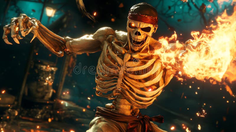 Skeleton Conjuring Fire in Dark Mystical Fantasy Setting Stock Image ...