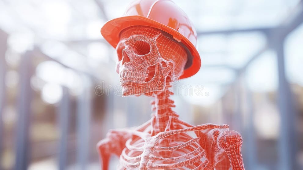 Skeleton Construction Worker with Hard Hat on Abstract Construction ...