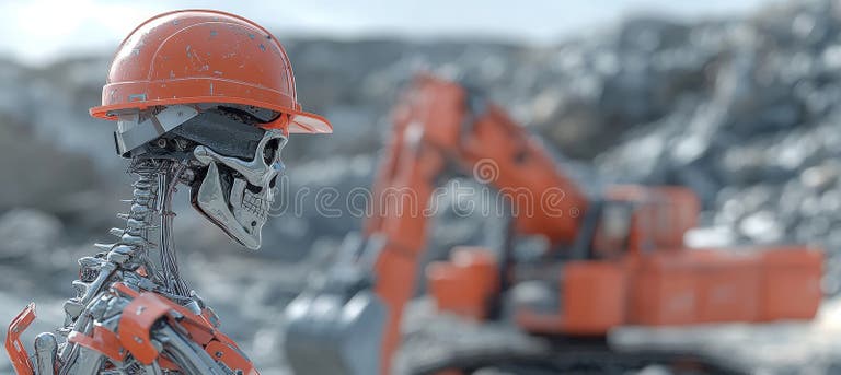 Skeleton Construction Worker with Hard Hat on Blurred Industrial ...